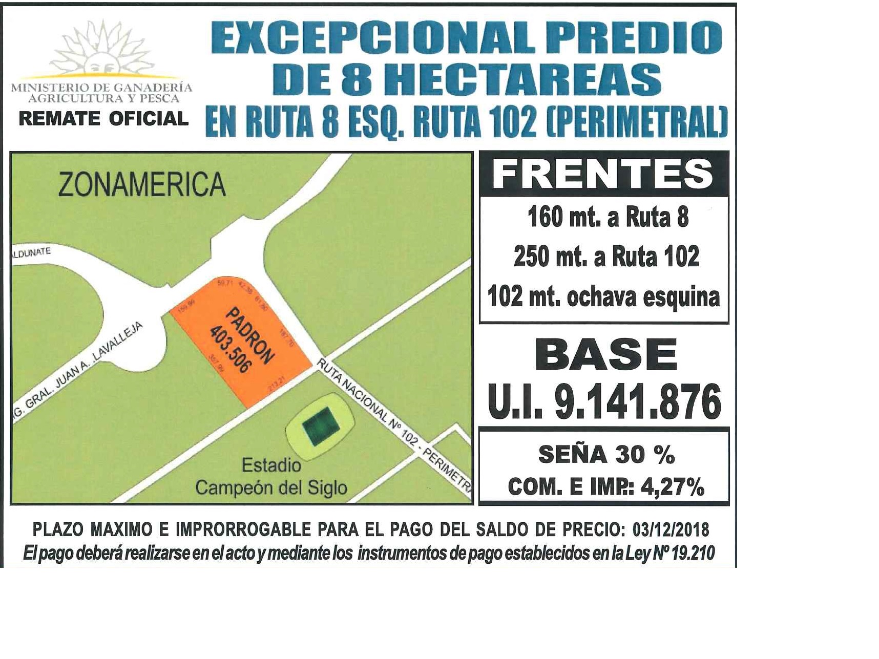 El 21 de noviembre se realiza remate oficial de predio de 8 hectáreas ...