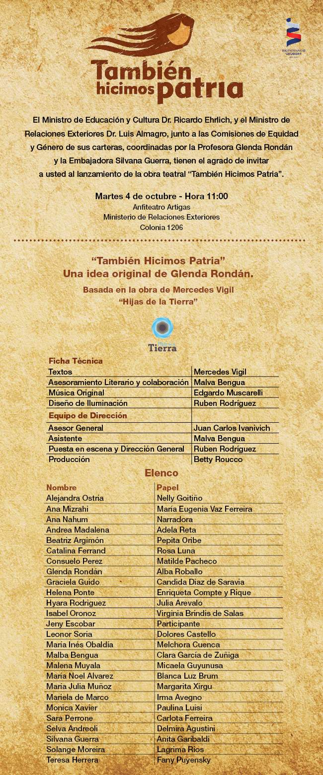 Invitación Al Lanzamiento De La Obra Teatral También Hicimos Patria Mrree