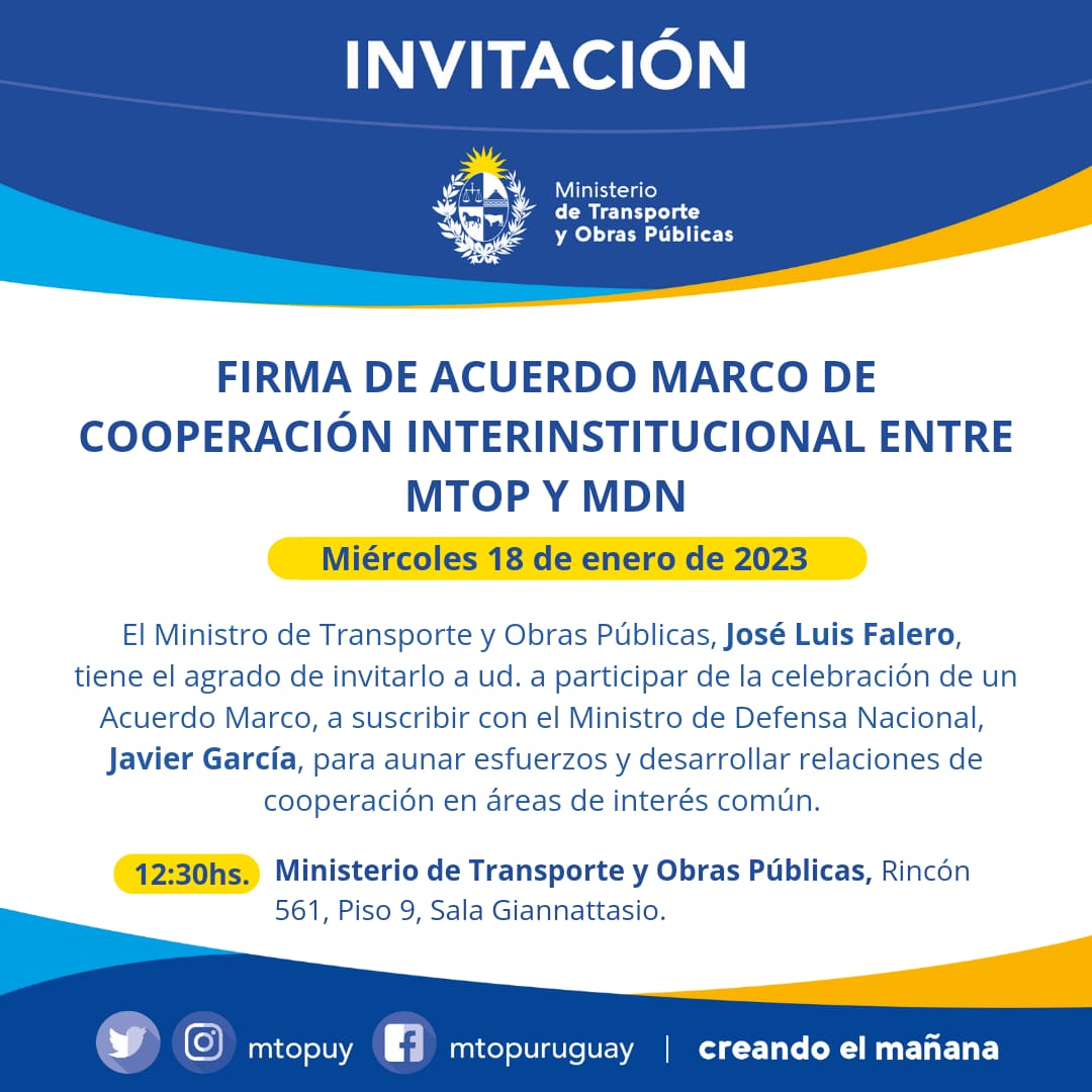 Firma de Acuerdo Marco de Cooperación Interinstitucional entre MTOP y ...